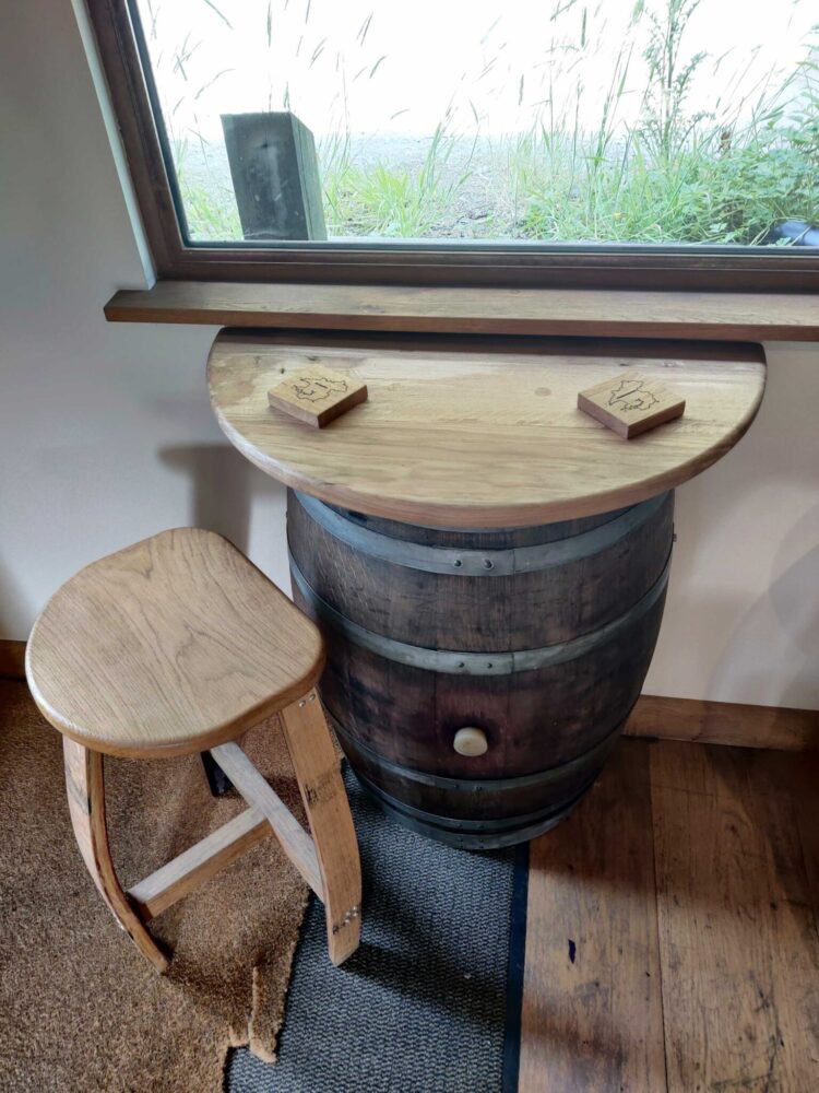 Round Wine Barrel Table with Handmade Barrel Stools – Celtic Timber